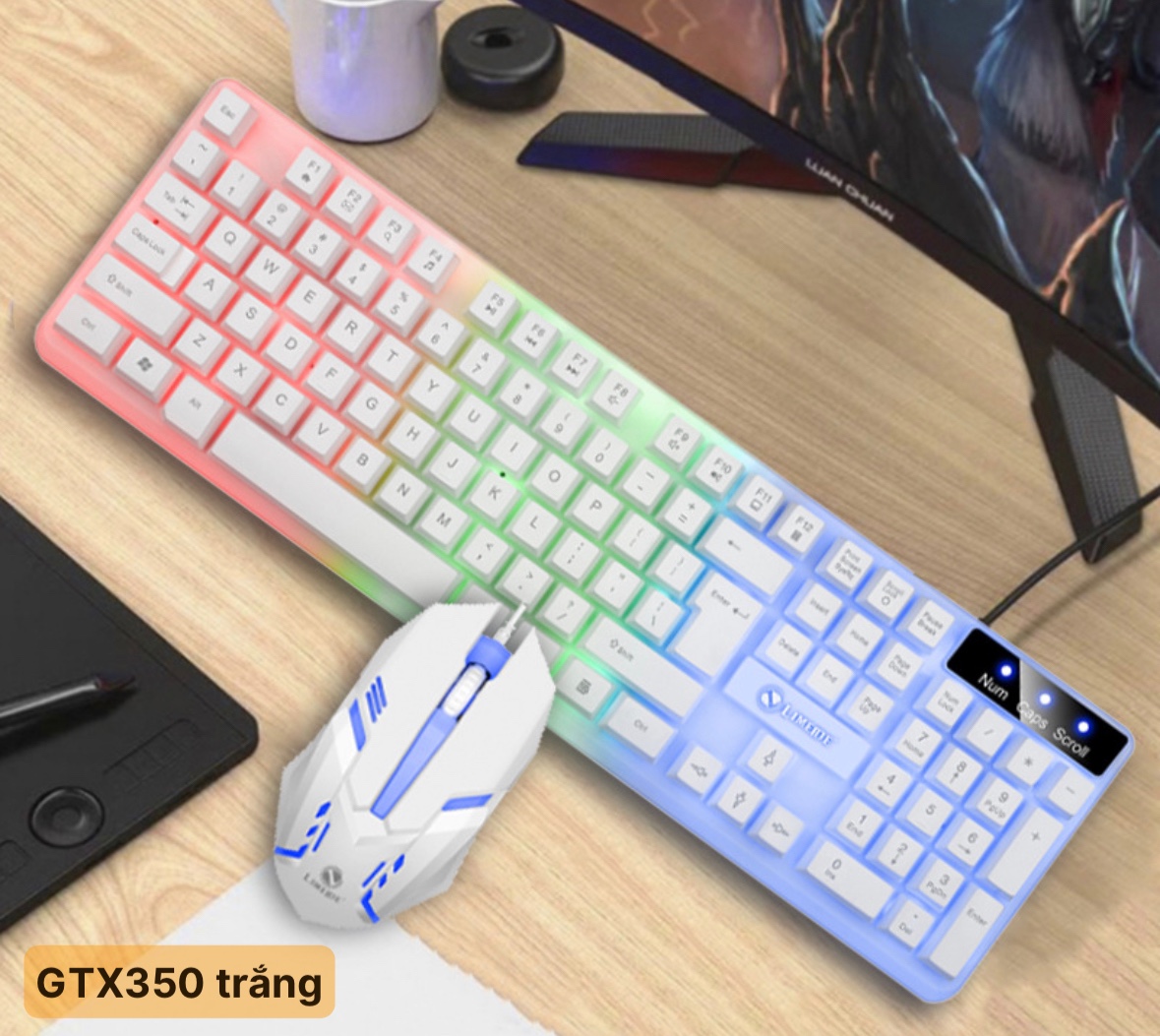 Combo bàn phím và chuột gỉa cơ LIMEIDE GTX 350 màu (TRẮNG/ ĐEN),có đèn ...